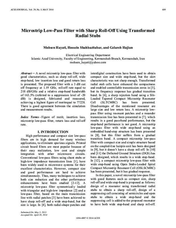 (PDF) Microstrip Low-Pass Filter with Sharp Roll-Off Using Transformed Radial Stubs