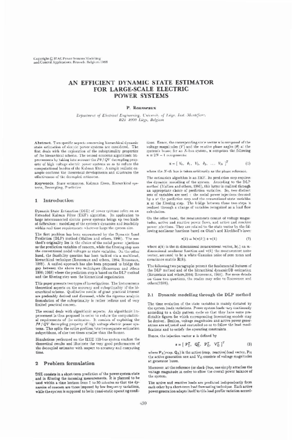 Pdf An Efficient Dynamic State Estimator For Large Scale Electric