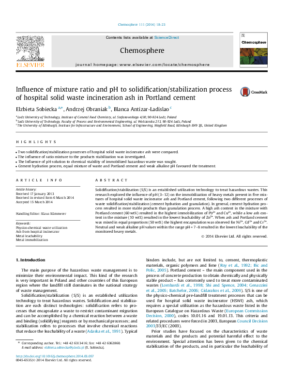(PDF) Influence of mixture ratio and pH to solidification/stabilization ...