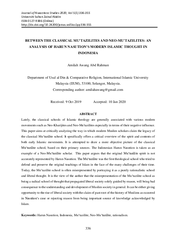 (PDF) Between the Classical Mu'Tazilites and Neo-Mu'Tazilites: An ...