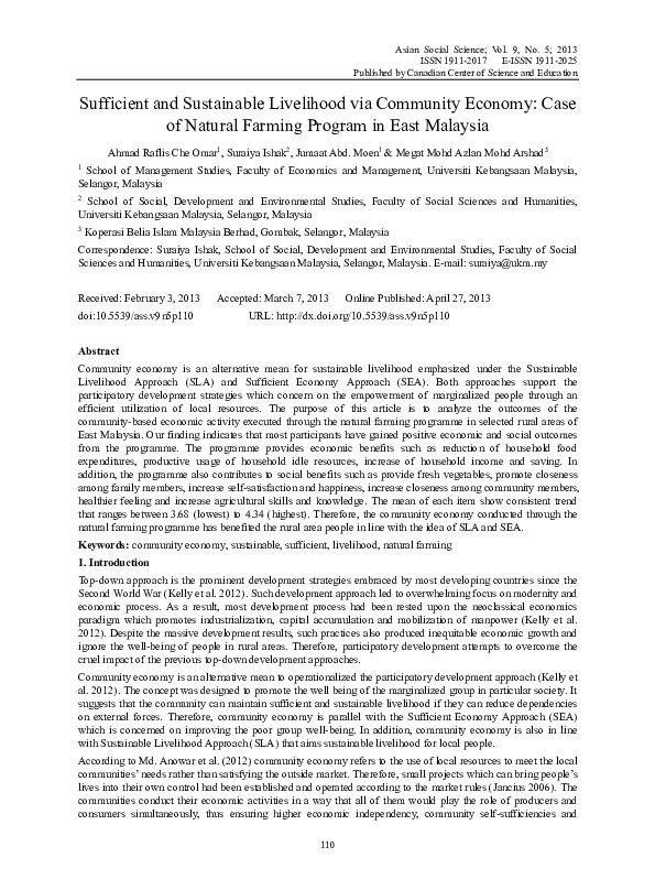 (PDF) Sufficient and Sustainable Livelihood via Community Economy: Case ...