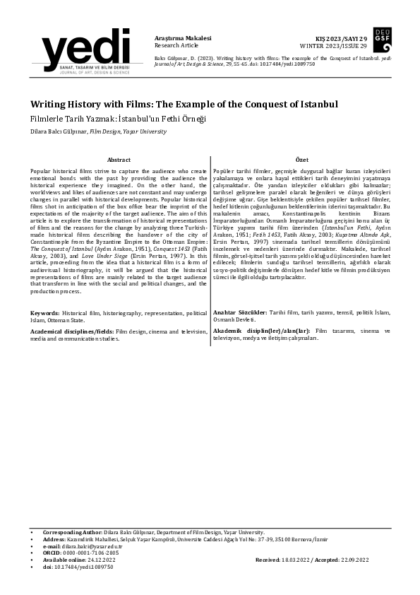 (PDF) Writing History with Films: The Example of the Conquest of Istanbul