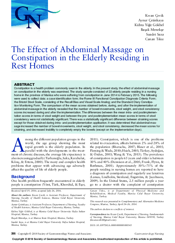 (PDF) The Effect of Abdominal Massage on Constipation ...