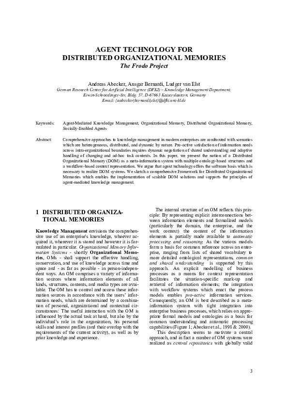 (PDF) Agent technology for distributed organizational memories