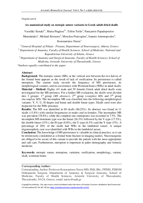 (PDF) An anatomical study on metopic suture variants in Greek adult ...