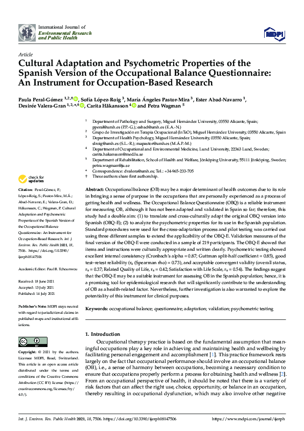 (PDF) Cultural Adaptation and Psychometric Properties of the Spanish ...