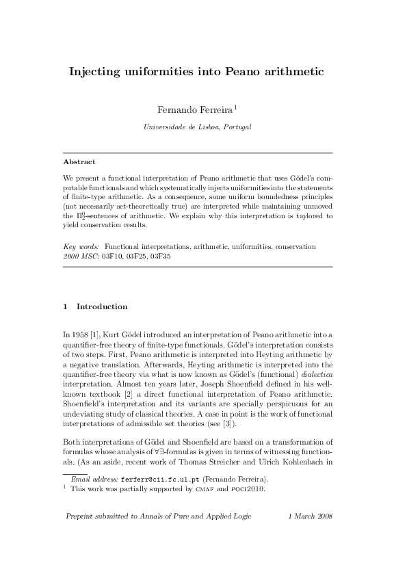 (PDF) Injecting uniformities into Peano arithmetic