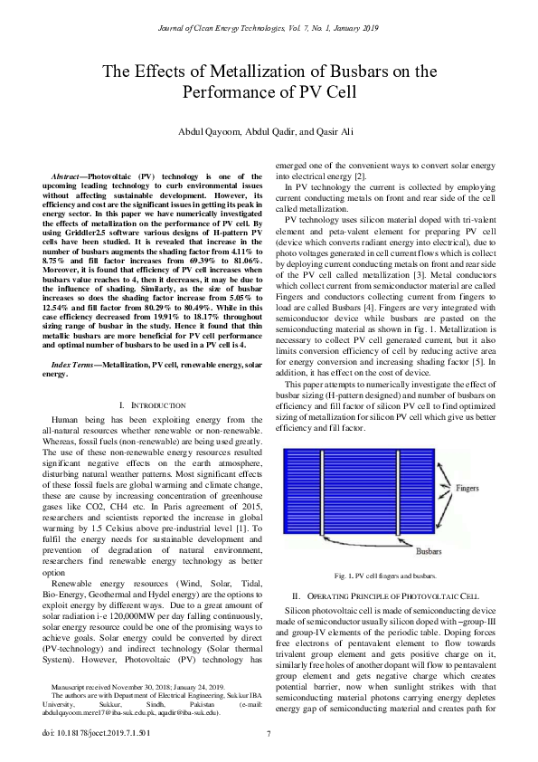 (PDF) The Effects of Metallization of Busbars on the Performance of PV Cell