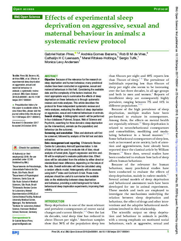 (PDF) Effects of experimental sleep deprivation on aggressive, sexual ...