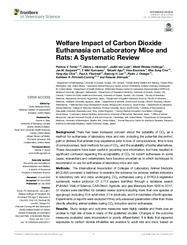 (PDF) Welfare Impact of Carbon Dioxide Euthanasia on Laboratory Mice ...