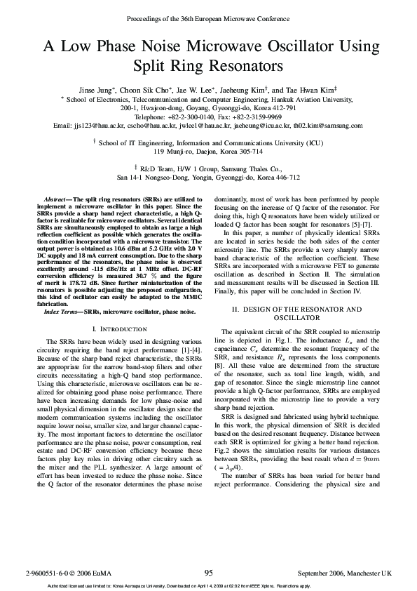 (PDF) A Low Phase Noise Microwave Oscillator Using Split Ring Resonators | Choon Sik Cho ...