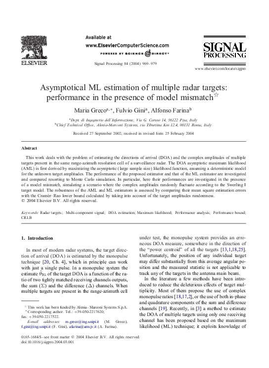 (PDF) Asymptotical ML estimation of multiple radar targets: performance in the presence of model ...