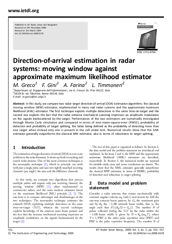 Pdf Direction Of Arrival Estimation In Radar Systems Moving Window