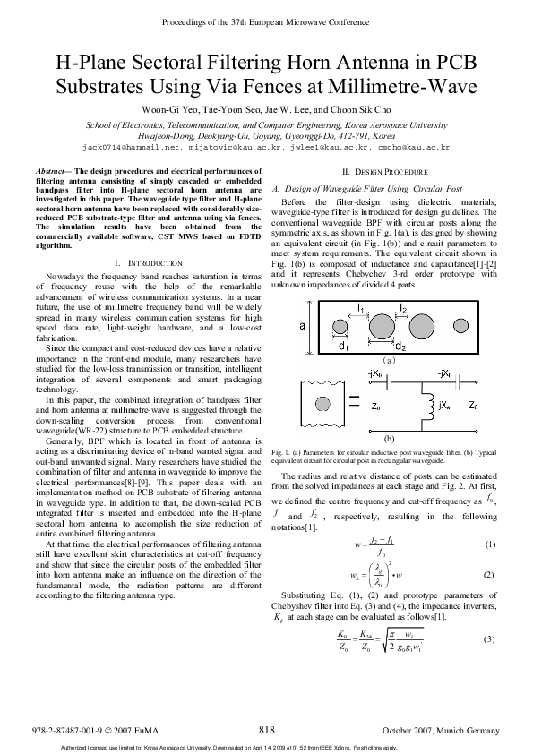 (PDF) H-plane sectoral filtering horn antenna in PCB substrates using ...