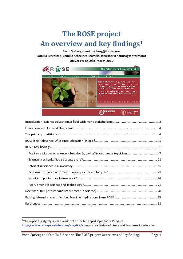 (PDF) Svein Sjøberg and Camilla Schreiner: The ROSE project. Overview ...