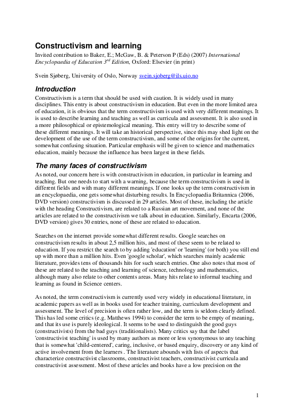 (PDF) Constructivism and Learning
