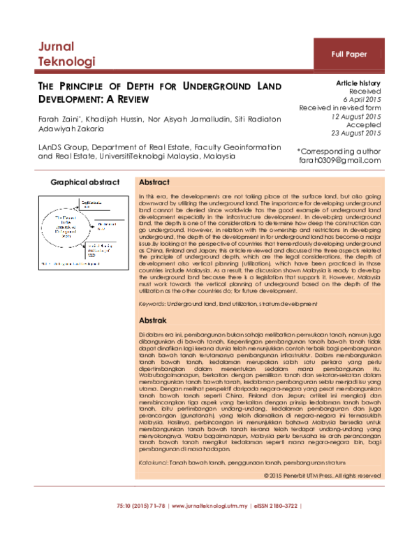 (PDF) The Principle of Depth for Underground Land Development: A Review