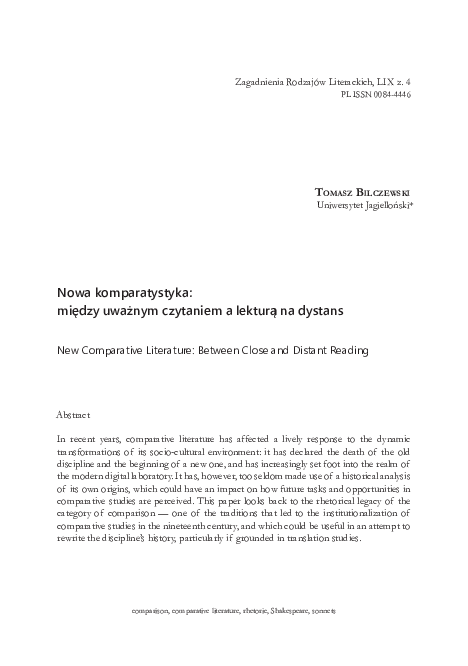(PDF) New comparative literature : between close and distant reading