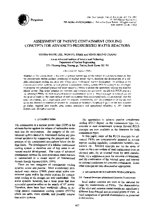 (PDF) Assessment of passive containment cooling concepts for advanced pressurized water reactors