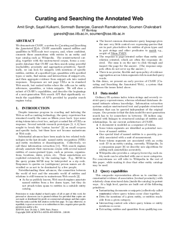 (PDF) Curating and searching the annotated web