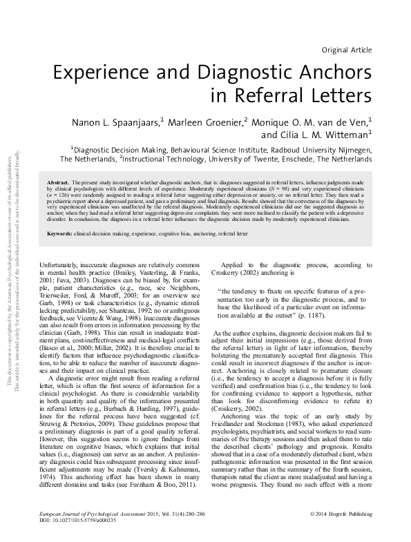 (PDF) Experience and Diagnostic Anchors in Referral Letters