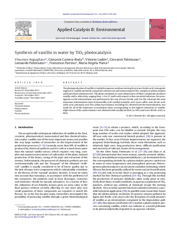 (PDF) Synthesis of vanillin in water by TiO2 photocatalysis