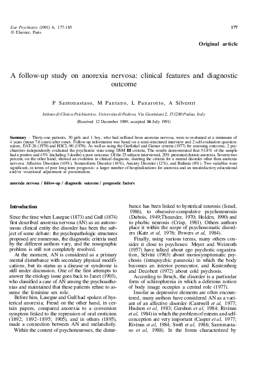 (PDF) A follow-up study on anorexia nervosa: clinical features and ...