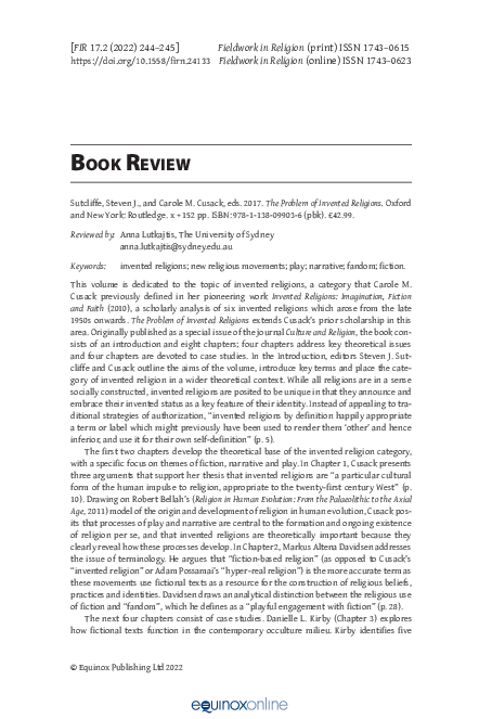 (PDF) Anna Lutkajtis (University of Sydney), Review of Steven J ...