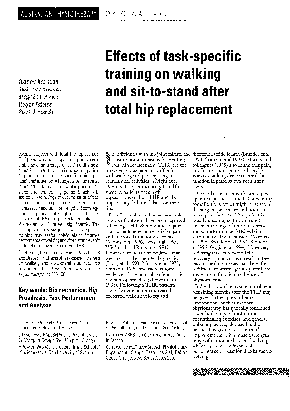 (PDF) Effects of task-specific training on walking and sit-to-stand after total hip replacement