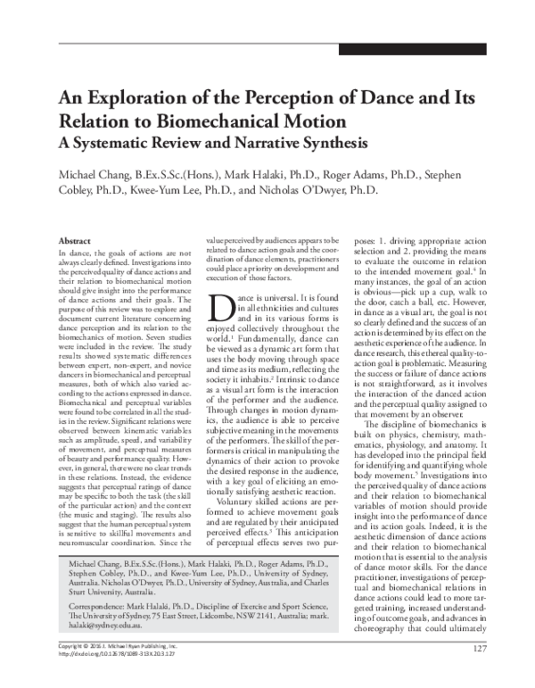 (PDF) An Exploration of the Perception of Dance and Its Relation to ...