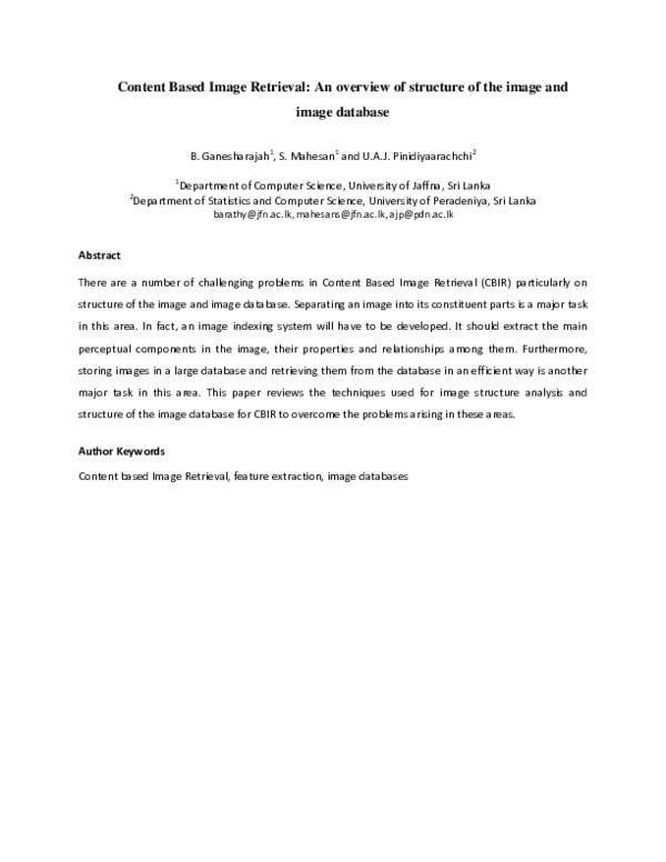 (PDF) Content Based Image Retrieval: An Overview of Structure of the Image and Image Database