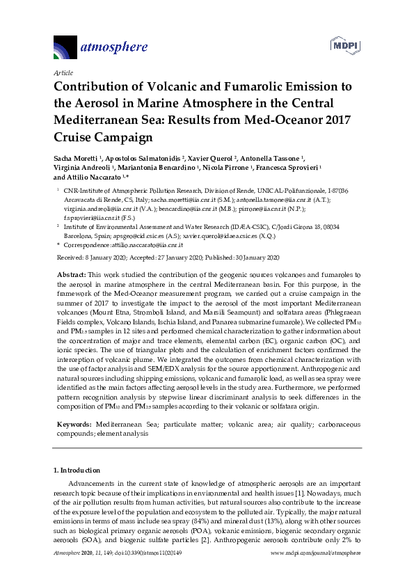 (PDF) Contribution of Volcanic and Fumarolic Emission to the Aerosol in ...