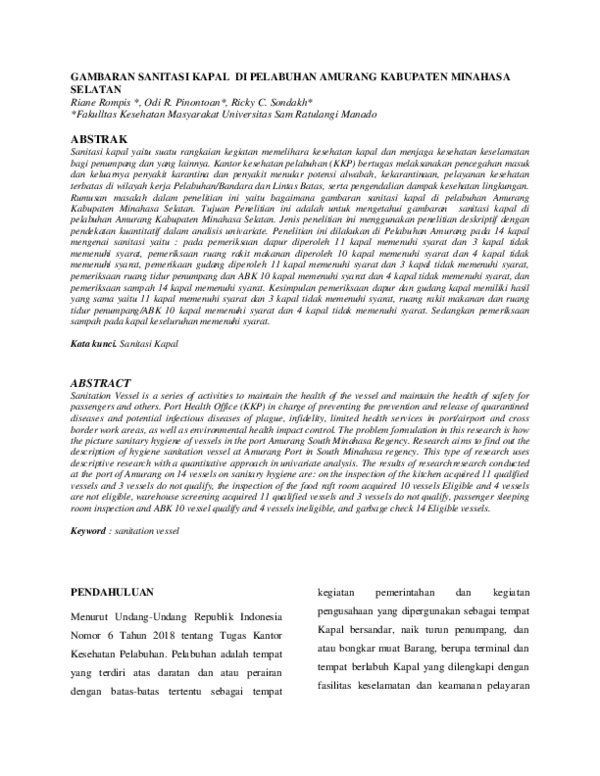 (PDF) Gambaran Sanitasi Kapal DI Pelabuhan Amurang Kabupaten Minahasa Selatan