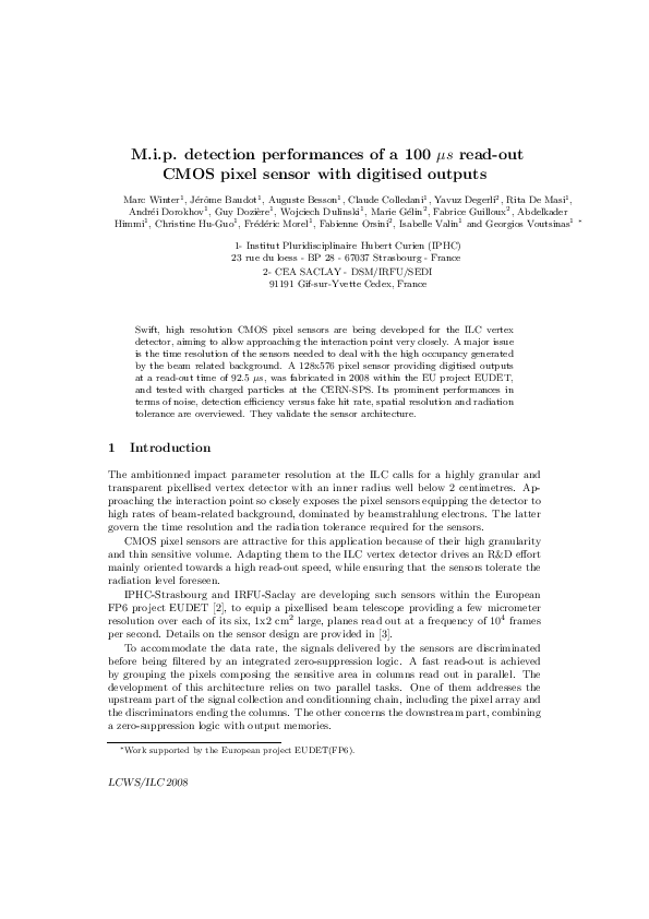 (PDF) Mip detection performances of a 100 us read-out CMOS pixel sensor ...