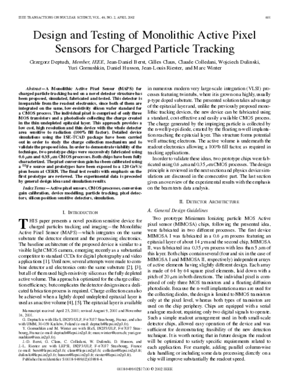 Pdf Design And Testing Of Monolithic Active Pixel Sensors For Charged Particle Tracking