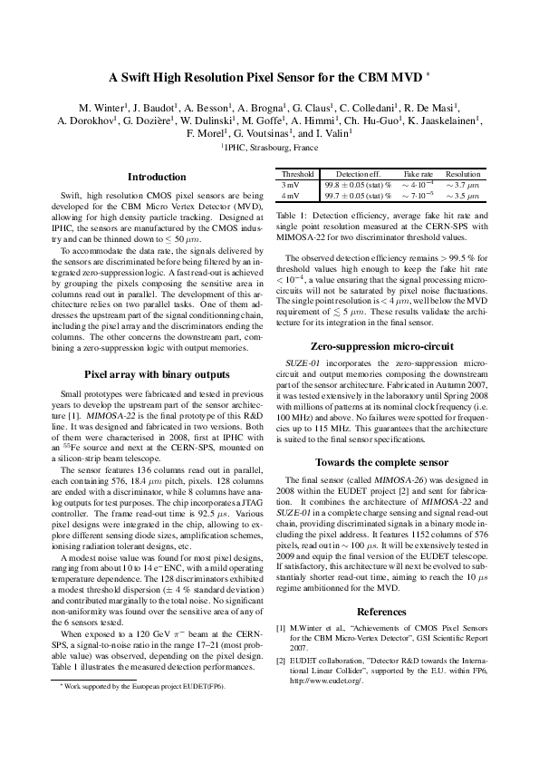 (PDF) A Swift High Resolution Pixel Sensor for the CBM MVD