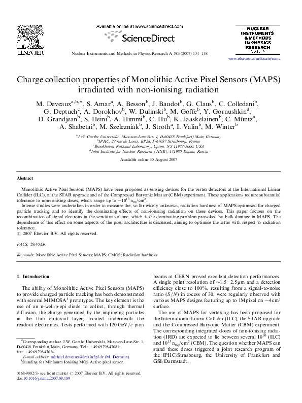 (PDF) Charge collection properties of Monolithic Active Pixel Sensors (MAPS) irradiated with non ...