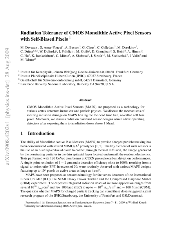 (PDF) Radiation tolerance of CMOS monolithic active pixel sensors with ...