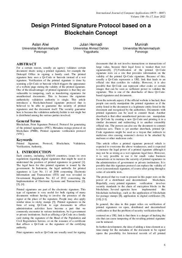 (PDF) Design Printed Signature Protocol based on a Blockchain Concept