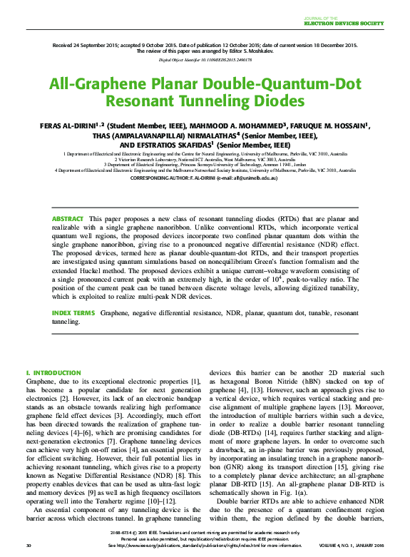 (PDF) All-Graphene Planar Double-Quantum-Dot Resonant Tunneling Diodes | Faruque Hossain ...
