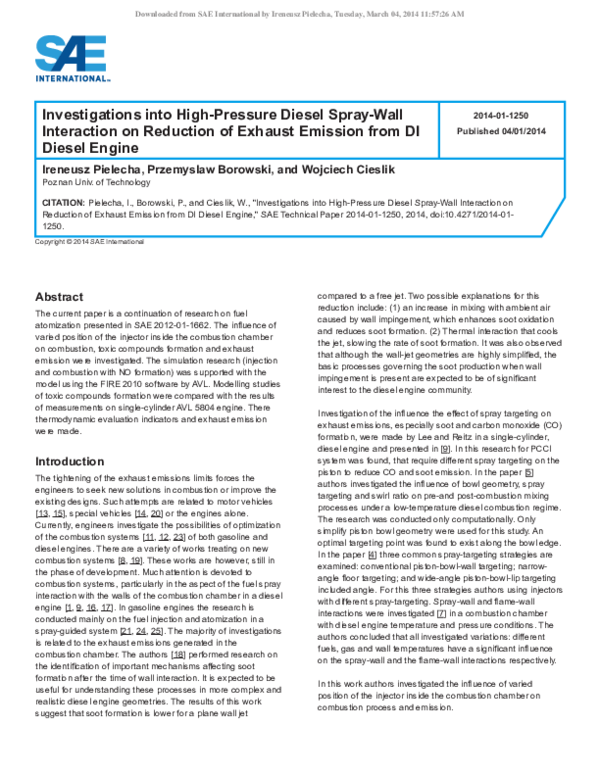 (PDF) Investigations into High-Pressure Diesel Spray-Wall Interaction ...