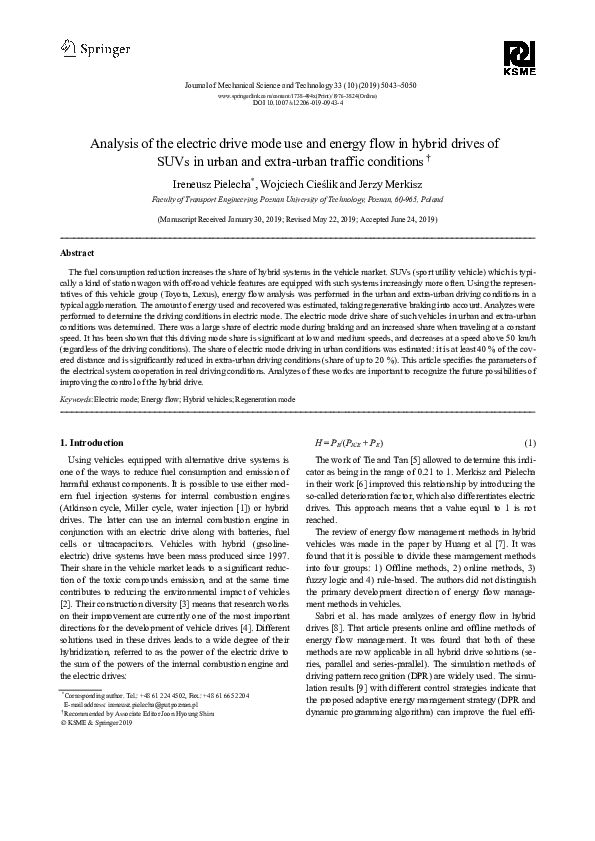(PDF) Analysis of the electric drive mode use and energy flow in hybrid ...