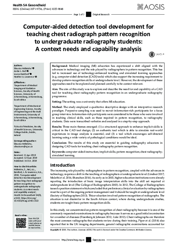(PDF) Computer-aided detection tool development for teaching chest radiograph pattern ...