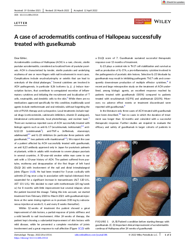 (PDF) A case of acrodermatitis continua of Hallopeau successfully ...