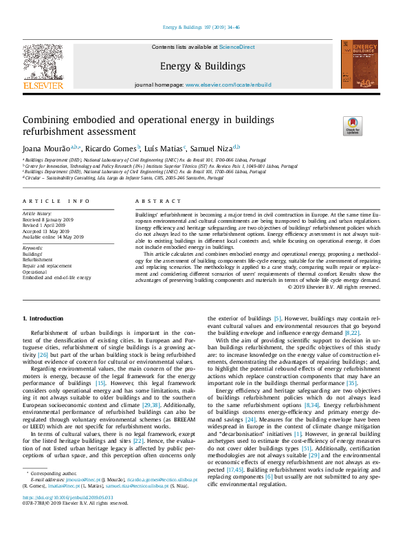(PDF) Combining embodied and operational energy in buildings ...