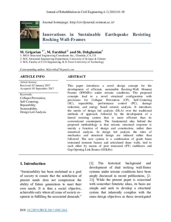 (PDF) Innovations in Sustainable Earthquake Resisting Rocking Wall ...