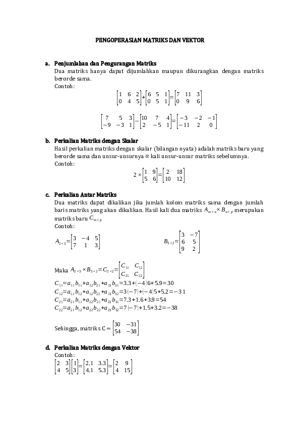 (DOC) PENGOPERASIAN MATRIKS DAN VEKTOR