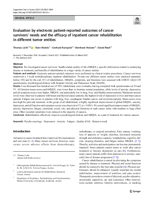 (PDF) Evaluation by electronic patient-reported outcomes of cancer ...