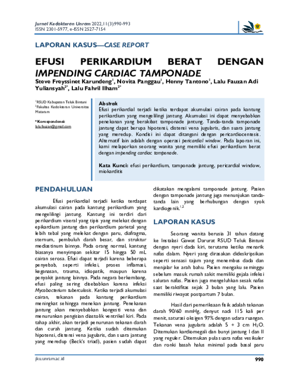 (PDF) Efusi Perikardium Berat Dengan Impending Cardiac Tamponade