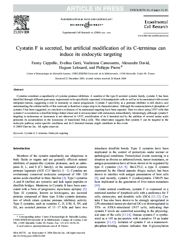 (PDF) Cystatin F is secreted, but artificial modification of its C ...